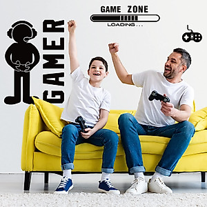 Gamer Sticker, Eat Sleep Game Wall Decal,Gamer with Controller Wall Decal, Game Zone, Video Game, Wall Stickers Mural for Home, Playroom Bedroom Decoration (Black)