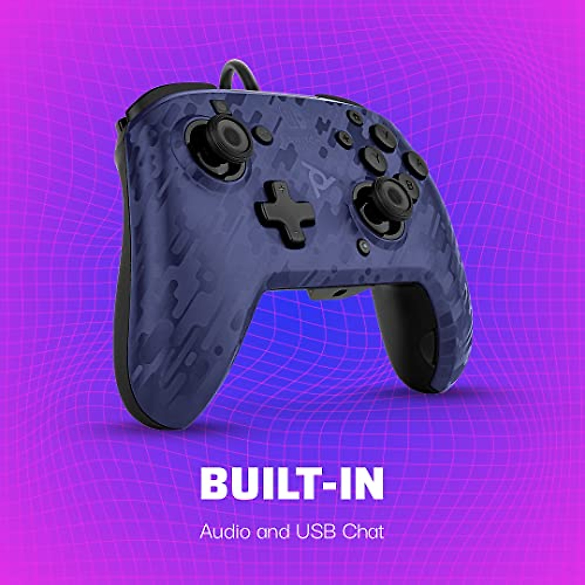 PDP Gaming Faceoff Deluxe+ Wired Switch Pro Controller - Officially Licensed by Nintendo - Customizable gamepad buttons, sticks, triggers, and paddles - Ergonomic Controllers - Blue Camo / Camouflage