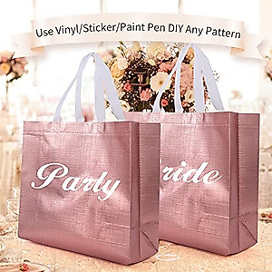 YHJZ 12 Pcs Reusable Gift Bags, Rose Gold Gift Bags Glossy Glitter Reusable Grocery Bag with Handle Non-woven Shopping Bags Tote Bag for Presents Bridesmaid Birthday Party Wedding (Rose Gold)