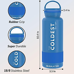 Coldest Insulated Water Bottle with Handle Lid | Leak Proof, Insulated Modern Stainless Steel, Triple Walled, Sport Thermos Bottles, Metal Flask | 32oz
