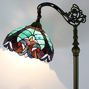 WERFACTORY Tiffany Floor Lamp Green Liaison Stained Glass Arched Lamp 12X18X64 Inches Gooseneck Adjustable Corner Standing Reading Light Decor Bedroom Living Room S160G Series