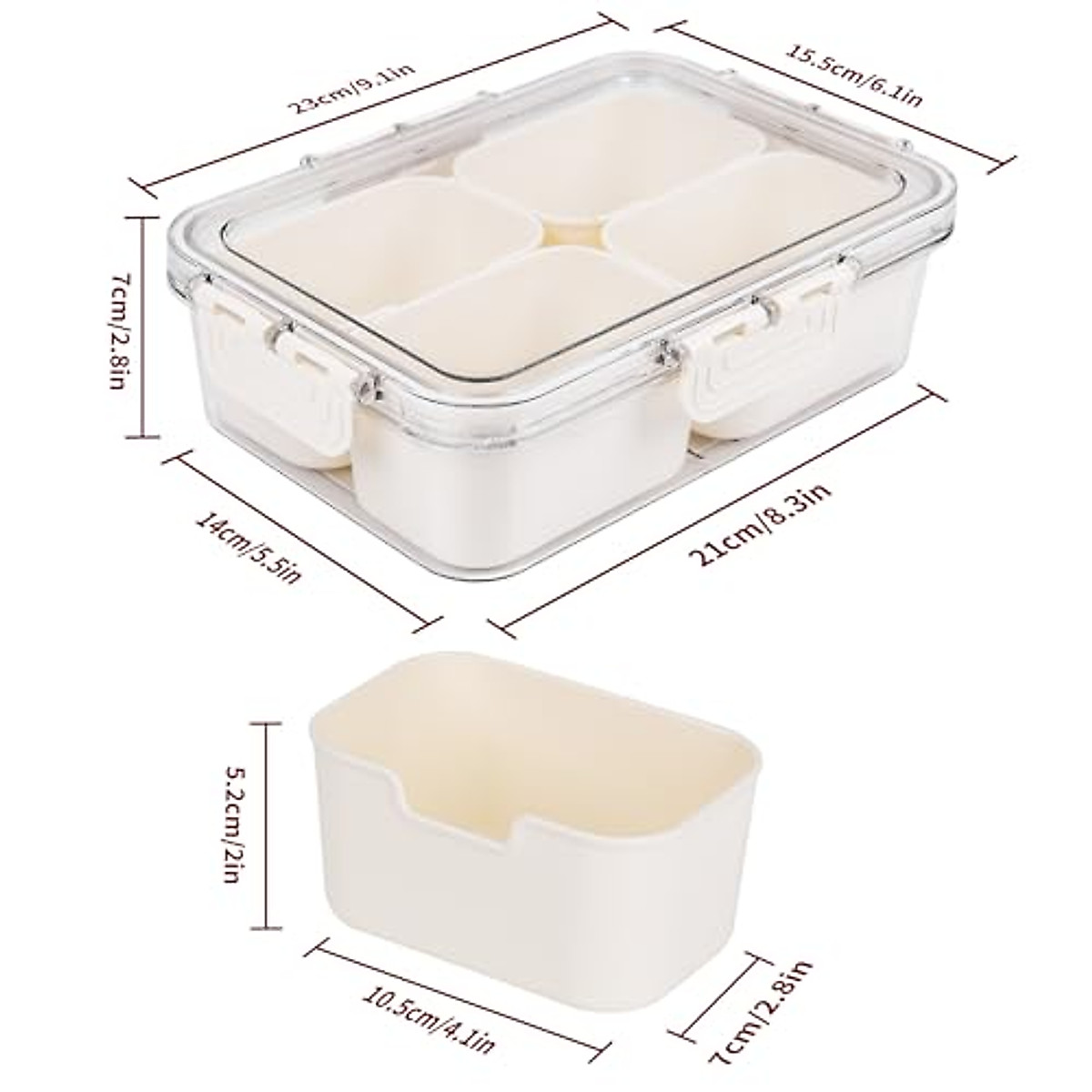 Divided Serving Tray with Lid, 4 Compartments Snackle Box Container, Small Snack Organizer for Adults/Kids, Portable Candy/Fruits/Veggie/Snacks/Nuts Platters for Party, Entertaining, Travel & Picnic