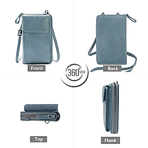 PU Leather Crossbody Purse - Blue, Small, Cell Phone Wallet with Strap, Credit Card Holder