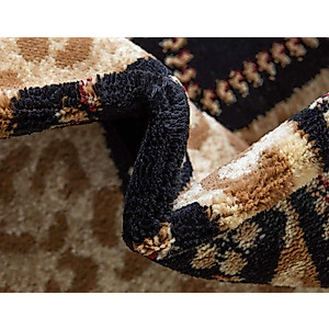 Unique Loom Wildlife Collection Animal Inspired with Leopard Geometric Bordered Design Area Rug, 6 ft x 9 ft, Light Brown/Black