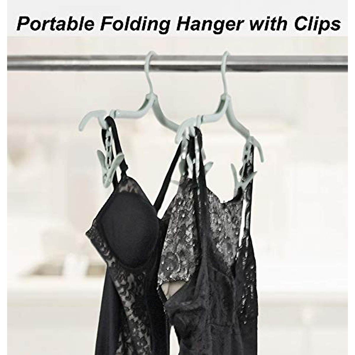 Home-X Folding Hangers with Clips, Space-Saving Hangers for Clothes, Compact Closet Organizer Accessories, Travel Clothes Hangers, Set of 2, 8" L x 4" W x ½” H, Gray