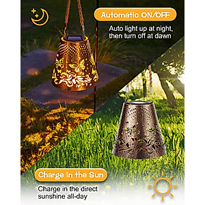 Birodeko Solar Lantern Outdoor Garden - Waterproof Large Hanging LED Lights, Warm White Retro Landscape Decorative Metal Lanterns for Patio, Yard, Pathway | Bronze, Butterfly
