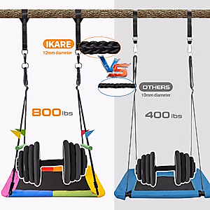 IKARE Large Platform Tree Swing 60" x 32", 800lb Weight Capacity, Indoor Outdoor Play Swing Set for Kids Adults, Adjustable Rope, Mesh Mat,Wear-Resistant Tree Cover