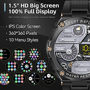 Military Smart Watches for Men Make Calls 100 Days Long Standby 800mAh Big Battery 1.5" HD Screen Tactical Smartwatches for iPhone Android Waterproof Fitness Tracker Heart Rate Sleep Monitor Watch