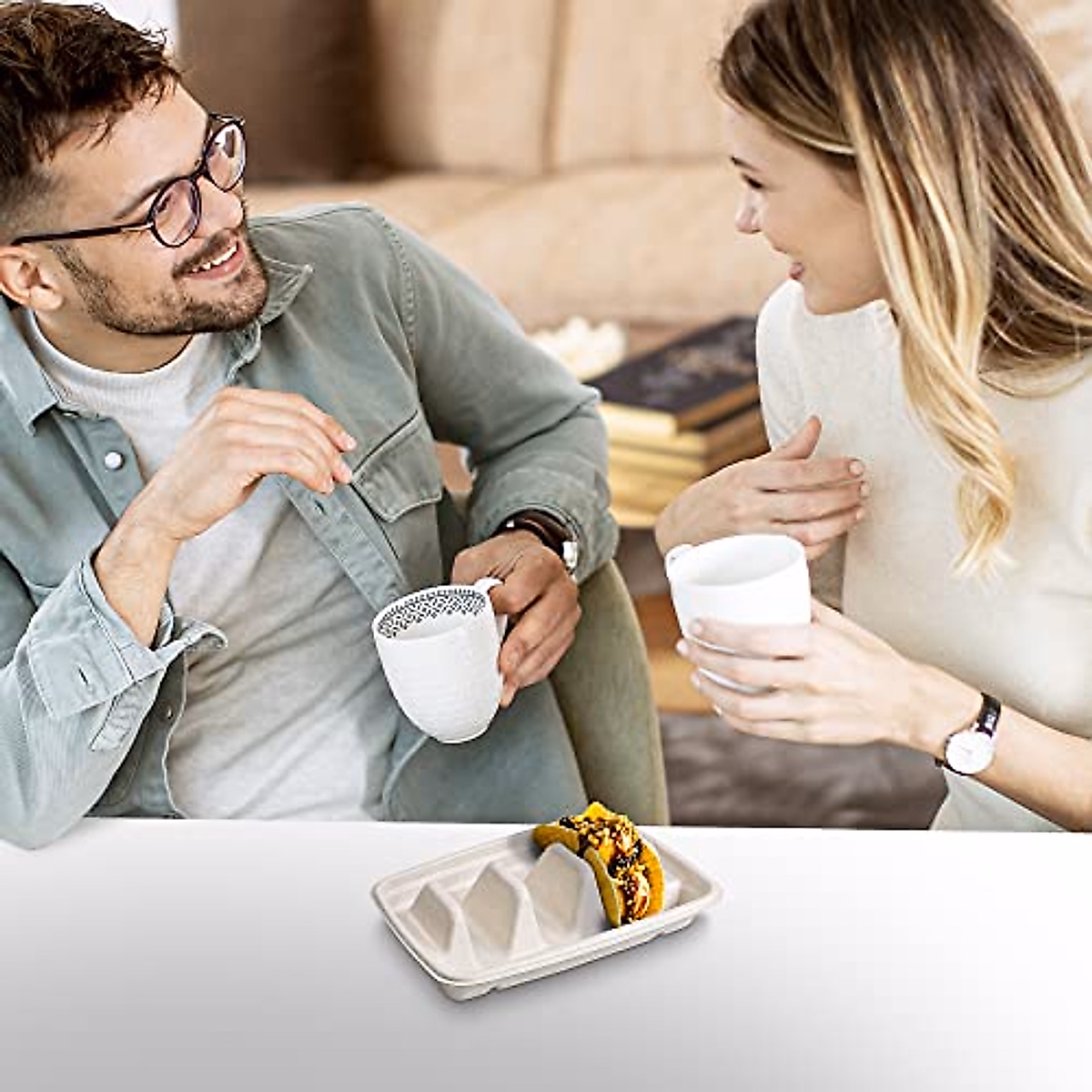 MT Products Disposable Taco Plate/Holder with 3 Compartments Made of Pulp Fiber Material Keeps Your Tacos Upright (15 Pieces)