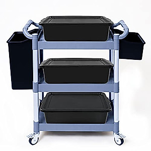 Fiaze 3 Packs Plastic Bus Tubs, 13L Commercial Bus Tubs with Lid, Food Service Tub, Black