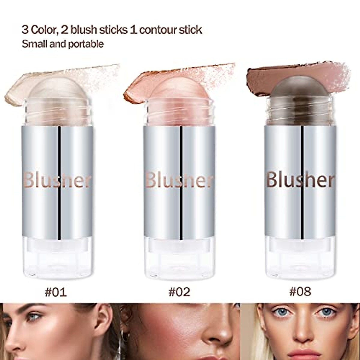 Boobeen Blush Stick Highlighter Makeup Stick Matte Contour Stick, Lightweight Cheek Blush Cream Shimmer Contouring Stick, Waterproof Multi Stick for All Skin Smooth & Natural