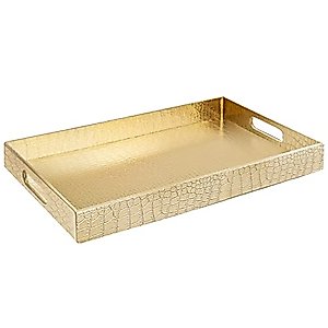 Home Redefined 18”x12” Rectangle Alligator Faux Leather Decorative Serving Tray with Handles, Gold