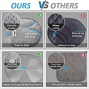 Easy Wear & Off, KooMall Silicone Pot Holders Set, Multi-Purpose Hot Pads for Kitchen, Trivets Potholders Oven Mitts for Baking Cooking Hot Dishes Pans, Anti-slip Lining & Both Sides Heat Safety, Gray