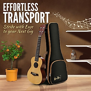 Flexzion Ukulele Gig Bag - Uke Backpack Storage Soft Case Waterproof w/Carrying Handle, Pocket & Adjustable Shoulder Strap, Music Accessories for Concert Tour Travel, Black, 26 in., Tenor