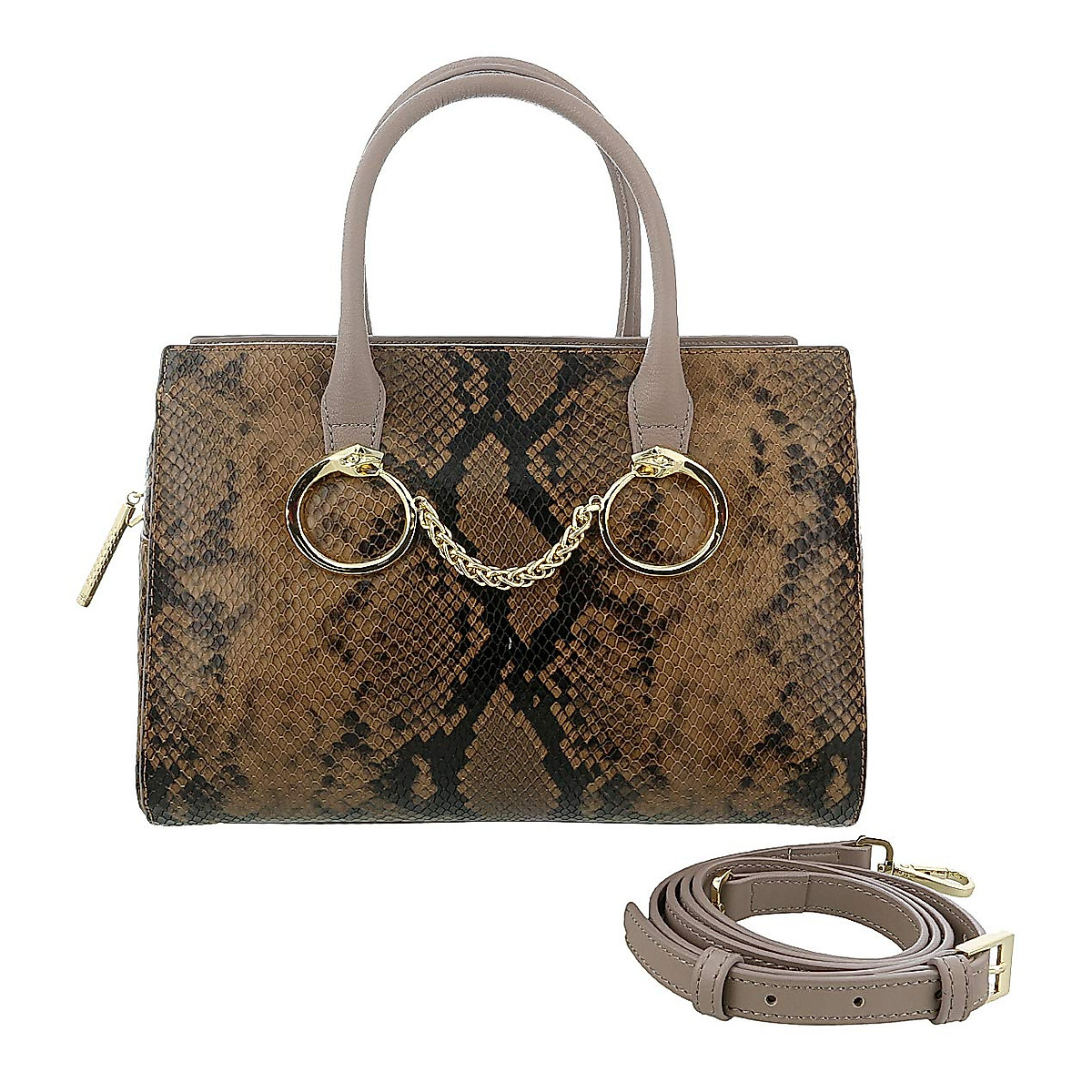 ROBERTO CAVALLI Class Taupe Snakeskin Large Millie Deluxe Handbag for womens