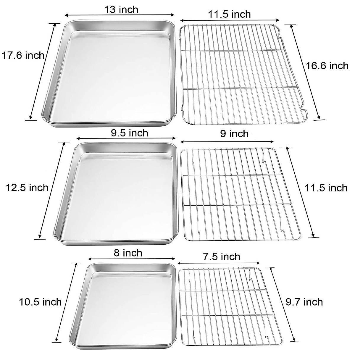 TeamFar Baking Sheet and Cooling Rack Set (3 Pans + 3 Racks), Stainless Steel Cookie Sheet with Roasting Racks for Cooking/Cooling, Healthy & Dishwasher Safe, Sturdy & Long Lasting