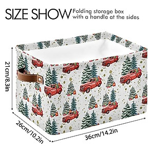 Christmas Red Truck Tree Storage Basket Bins Foldable Toy Baskets Organization with Handles Laundry Hamper for Home Boys Girls Office Closet Shelf Nursery Baskets,2 pcs