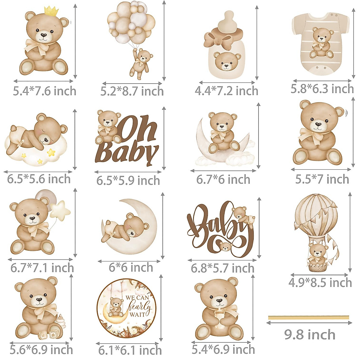 30Pcs We Can Bearly Wait Centerpiece Sticks Teddy Bear Baby Shower Decorations Bear Table Toppers Bear Baby Shower Table Centerpieces for Oh Baby Bear Birthday Party Supplies