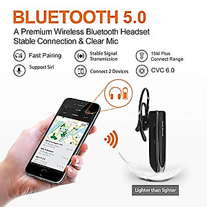 Link Dream Bluetooth Earpiece for Cell Phones Wireless V5.0 Hands Free Headset Noise Canceling Mic 24Hrs Talking 1440Hrs Standby Compatible with Mobile Phone Tablet Laptop for Work from Home Driver