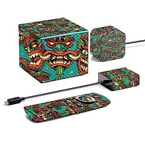 MightySkins Carbon Fiber Skin for Amazon Fire TV Cube (2020) - Crazy Tikis | Protective, Durable Textured Carbon Fiber Finish | Easy to Apply, Remove, and Change Styles | Made in The USA