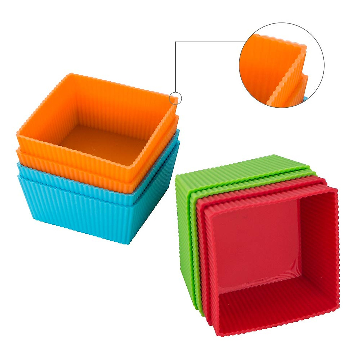 Webake 3.5 Inch Jumbo Baking Cups Reusable Silicone Square Cupcake Liners Non-stick Muffin Brownie Cake Mold (Pack of 8)