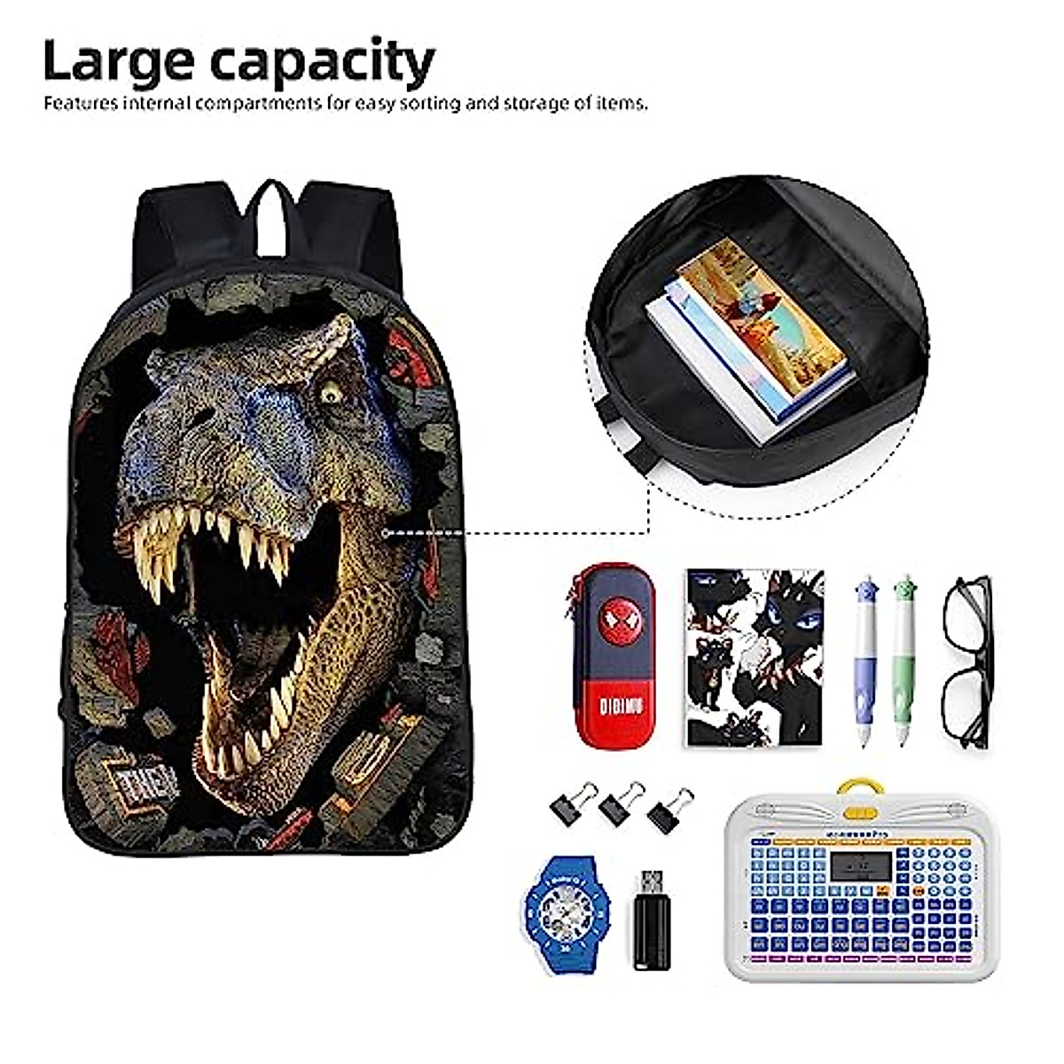 CNRYRIO Dinosaur Backpack Kids School Bag Set 17 Inch Laptop Backpack with Insulated Lunch Box and Pencil Case for Boys and Girls (Dinosaur-A)
