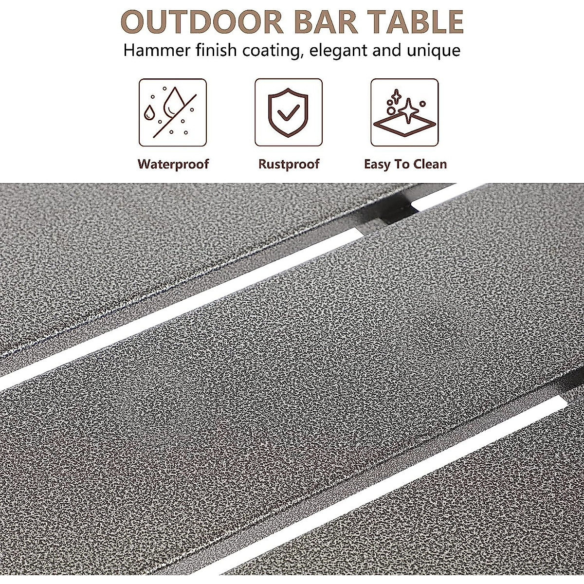 ONLYCTR Outdoor Bar Table, Patio Counter Height Bar Table, 40" Rectangle Bar Table for Patio, Garden, Yard, Balcony, Poolside (Gray)