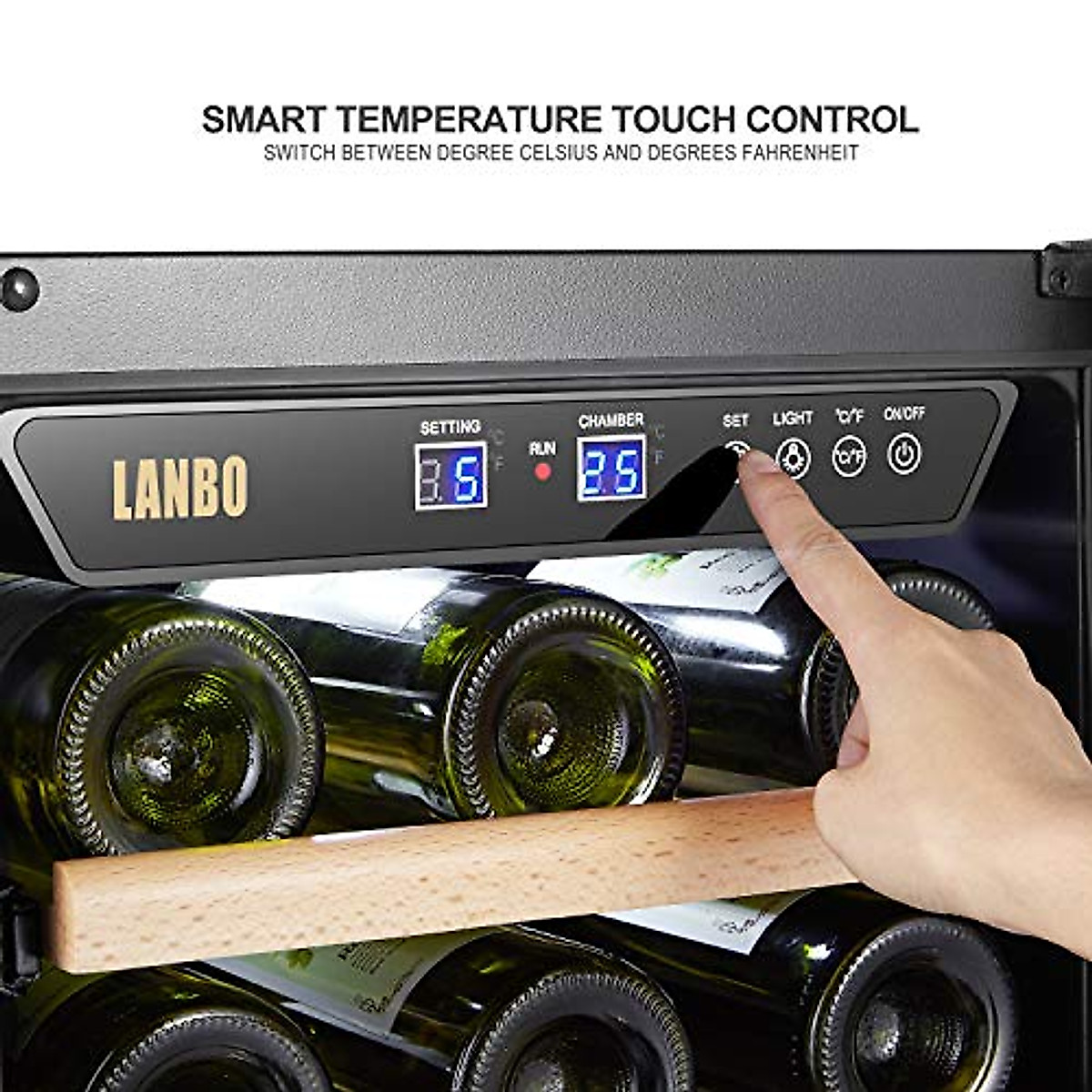Lanbo 15 Inch Built In Wine Fridge Cooler, 33 Bottles Compressor Wine Cellar