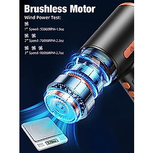 Compressed Air Duster, with Brushless Motor, Low Noise, Max. 90000RPM, 3 Gear Adjustable, 7500mAh Rechargeable Batteries, Non-Disposable Compressed Gas Duster