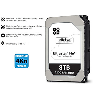 HGST Ultrastar He8 | HUH728080ALN600 | 0F23662 | 8TB 7200 RPM 128MB Cache SATA 6.0Gb/s 3.5" Helium Platform Enterprise Hard Drive Bare Drive