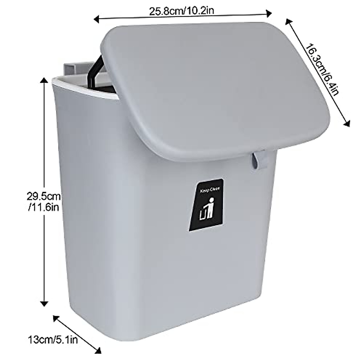 2.4 Gallon Hanging Trash Can with Lid Kitchen Compost Bin Trash Can for Counter Top or Under Sink, Hanging Small Trash Can with Lid for Cupboard / Bathroom / Office, Mountable Indoor Compost Bucket