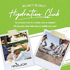 REDUCE Cold1 34 oz Tumbler with Lid and Straw- Vacuum Insulated Stainless Steel Water Bottle for Home, Office or Car; Reusable Cup with Leakproof Flip Lid, Keeps Drinks Ice Cold All Day- Matte Phantom