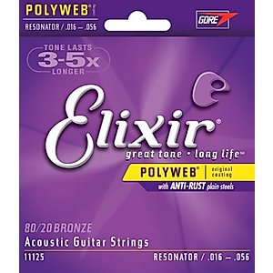 Elixir Strings 80/20 Bronze Resonator Acoustic Guitar Strings w POLYWEB Coating (.016-.056)