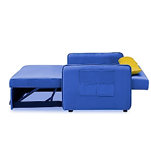 Eafurn Sofa Bed Sleeper, Blue Couch with Side Pockets and Pillows