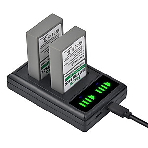 Tectra 2pcs BLS-5, BLS-50, PS-BLS5 Batteries + LED Dual Charger for Olympus OM-D E-M10, OM-D E-M10 Mark II, OM-D E-M10 Mark III, Pen E-PL2, E-PL5, E-PL6, E-PL7, E-PM2, Stylus 1 Cameras
