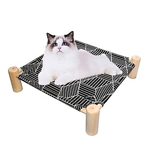 Babyezz Cat/Dog Bed - Wooden Pet Hammock, Elevated Breathable, Detachable Portable Indoor/Outdoor, Suitable for Kitty, Puppy, Bunny & Small Animals (Black Diamond)