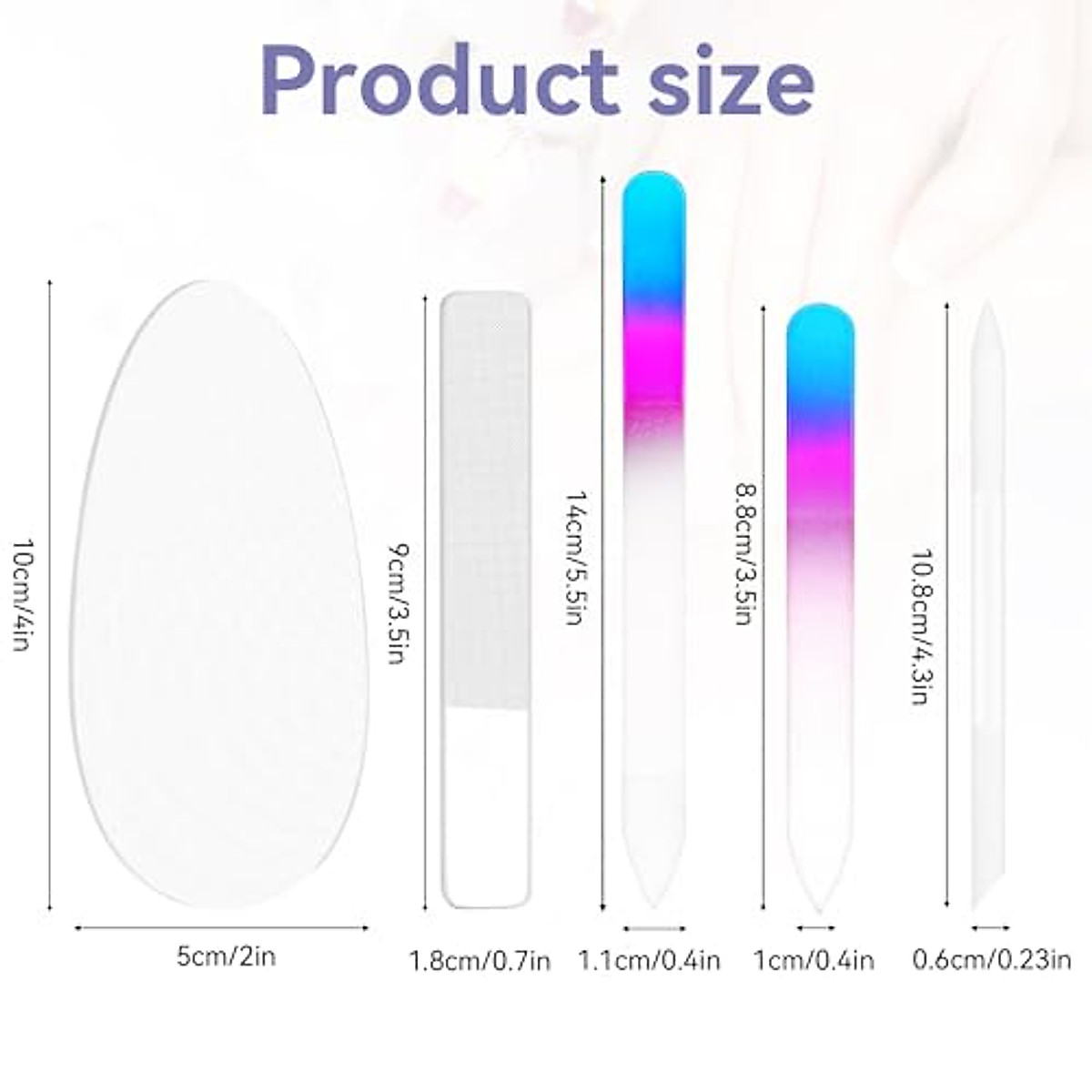 6 Pcs Glass Fingernail Files for Natural Nails, Crystal Cuticle Pusher Glass Nail File Set with Glass Emery Boards Manicure Pedicure Nail Files Buffers Trimmer Foot Callus Remover