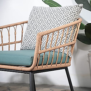 Yangming 3 Piece Patio Furniture Outdoor Conversation Bistro Set with Tempered Coffee Table and Wicker Chairs for Garden Balcony Backyard Yard Poolside, Green