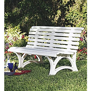 Plow & Hearth Weatherproof German PVC Outdoor Bench | 3-Seat | Holds Up to 500 lbs | Garden Patio Porch Park Deck | Steel and Resin (White)