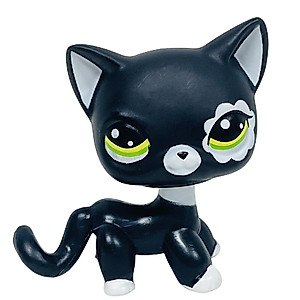 Arkindy Rare Old LPS Black Cat White Flower Eyes Kitty Kitten Pet Shop Cute Bobble Head Action Figures Toy for Kids Boy Girl Gift