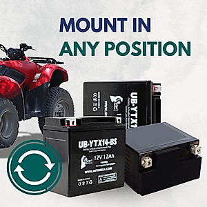 YTX14-BS Replacement For Honda Rincon 650 Battery 2003-2005 - Compatible With Honda TRX650 FourTrax 650CC, TRX 650 Four Wheeler Quad ATV Batteries - 12V 12AH Maintenance Free