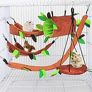 5pcs Hamster Hammock Small Animals Hanging Warm Bed House Cage Nest Accessories Forest Pattern Cage Toy Leaf Hanging Tunnel and Swing for Sugar Glider Squirrel Hamster Playing Sleeping