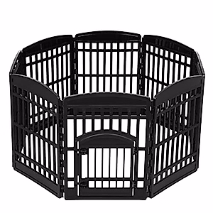 IRIS USA 34" Exercise 8-Panel Pet Playpen with Door, Dog Playpen, for Medium and Large Dogs, Keep Pets Secure, Easy Assemble, Fold It Down, Easy Storing, Customizable, Black