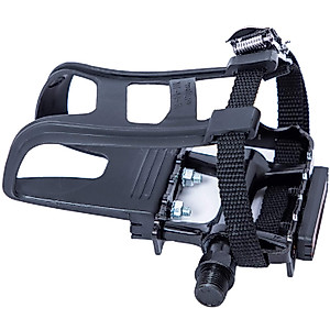 YBEKI Bike Pedals with Clips and Straps, for Exercise Bike, Spin Bike and Outdoor Bicycles, 9/16-Inch Spindle Resin/Alloy Bicycle Pedals, Half Year Warranty (Black)