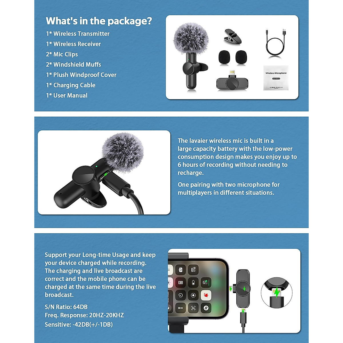 PUSEALON Wireless Lavalier Microphone for iPhone iPad, Professional Tiny Omnidirectional Cordless Lapel Microphone Wireless for iPhone Recording YouTube Interview TikTok Podcast
