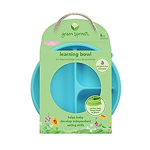 green sprouts Learning Bowl | Helps toddler develop independent eating skills | Heat-resistant silicone, Suction cup base with easy-release tab, 3 sections marked to measure portions, Dishwasher safe