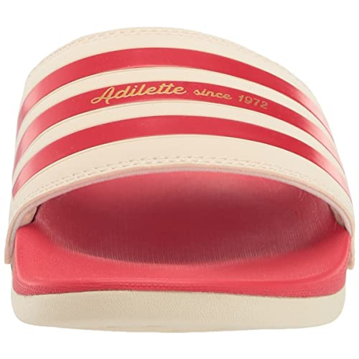 adidas Unisex Adilette Slides Sandal, Wonder White/Vivid Red/Gold Metallic, 13 US Women