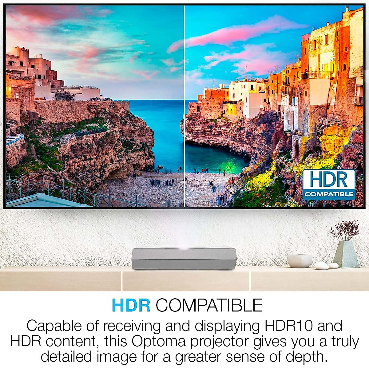 Optoma CinemaX D2 Smart Black True 4K UHD Laser Projector with Android TV for Home Theater | Ultra-Short Throw | Bright 3,000 Lumens with HDR 10 | eARC Audio