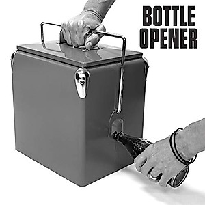 Creative Outdoor Stainless Steel Legacy Cooler w/Built-in Bottle Opener - Insulated Ice Chest Vintage Design, Orange