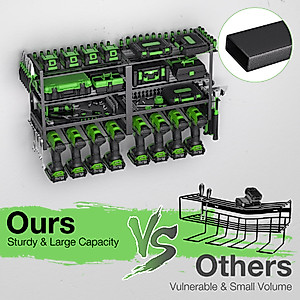 Sixfivsevn Power Tool Organizer, 8 Drill Holder Wall Mount, 4 Layers Garage Tool Organizers and Storage Rack, Heavy Duty Metal Tool Shelf with Hooks/Screwdriver Holder/Plier Holder/Hammer Holder